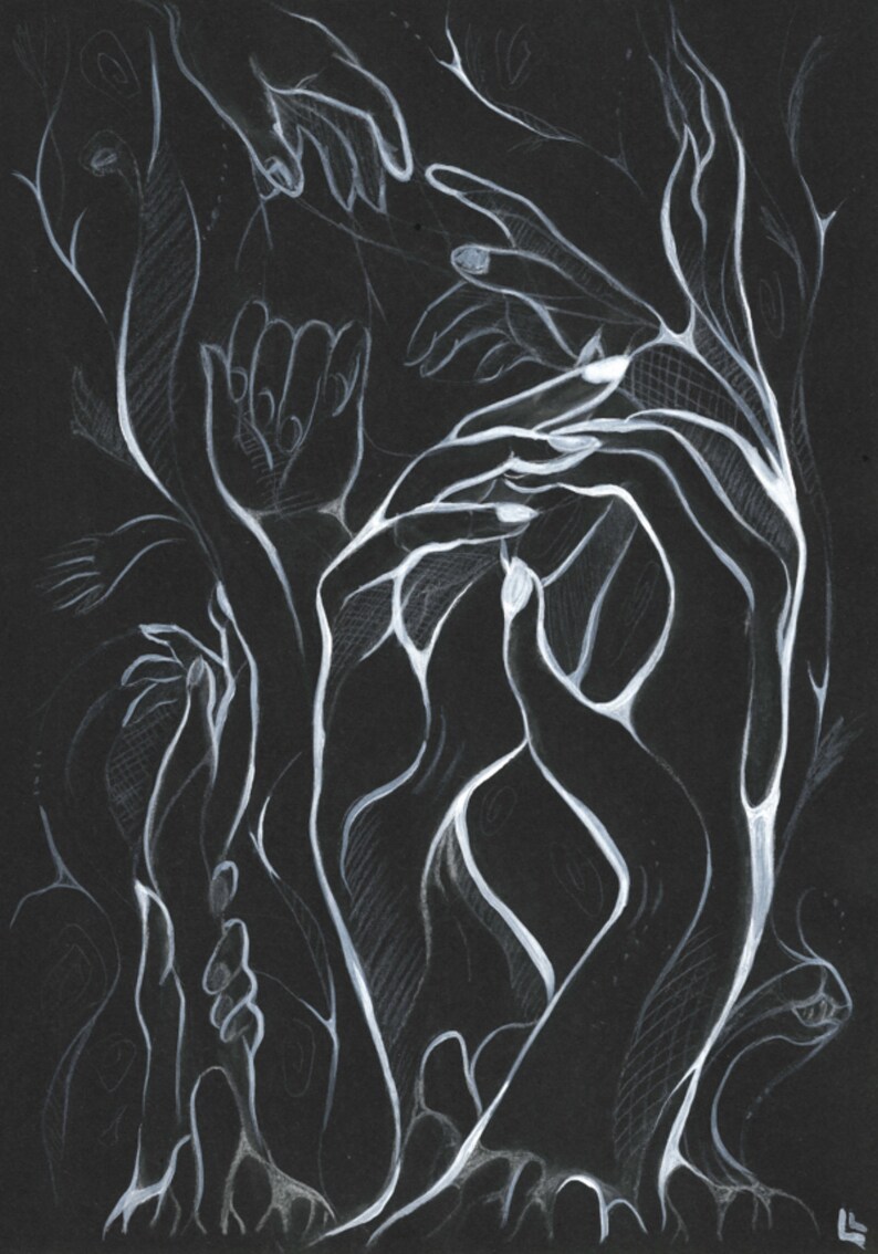 Hands Graphics, Artwork Fantastic Plants , Sur Art White Drawing on a ...