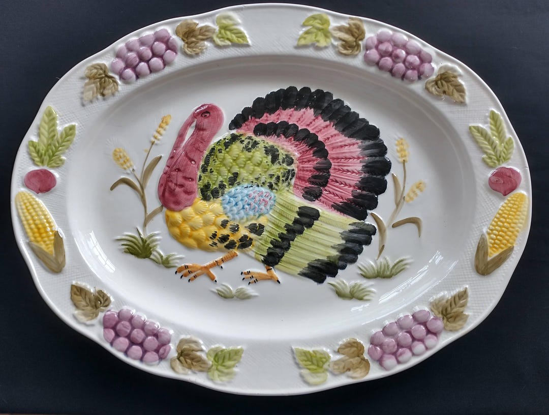 Vintage Hand-painted Ceramic Turkey Platter With Festive Turkey Motif ...