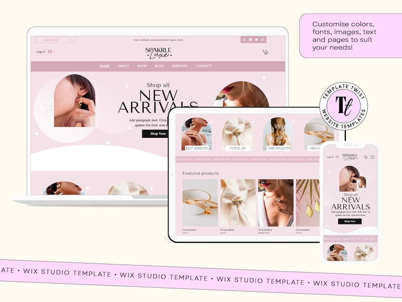Luxury Wix Shop, Wix Template, Wix Store, Pink Wix Template, Wix ...