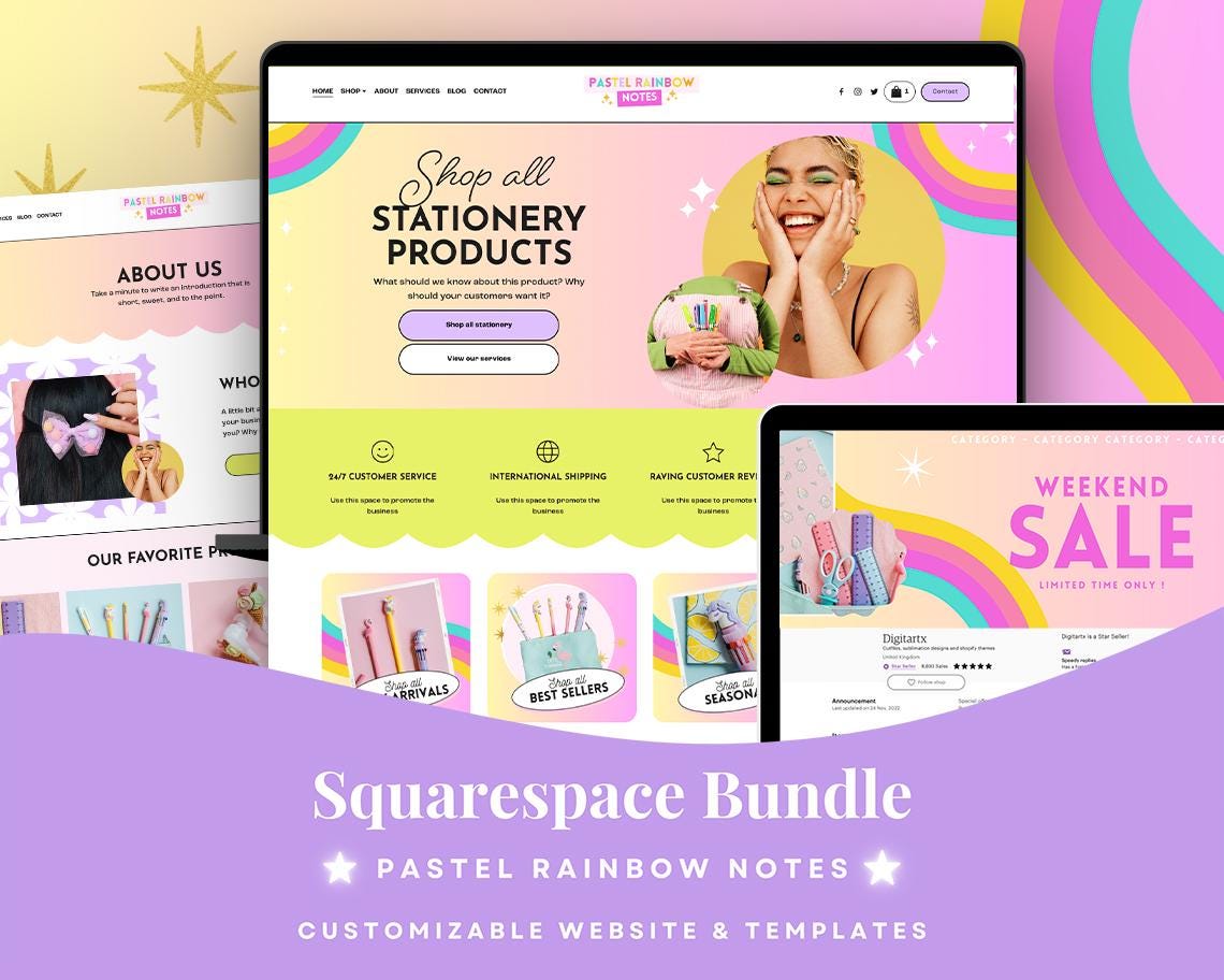 Colorful Website, Squarespace Template, Bold Website Template, Template ...