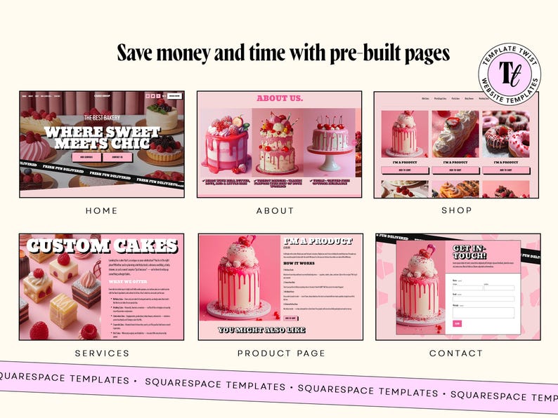 Bakery Squarespace Template: Pink Cake Design - Etsy
