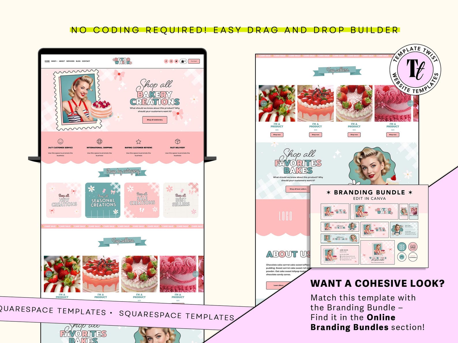 Retro Pink Squarespace, Template for Bakeries, Baking Website, Baker ...