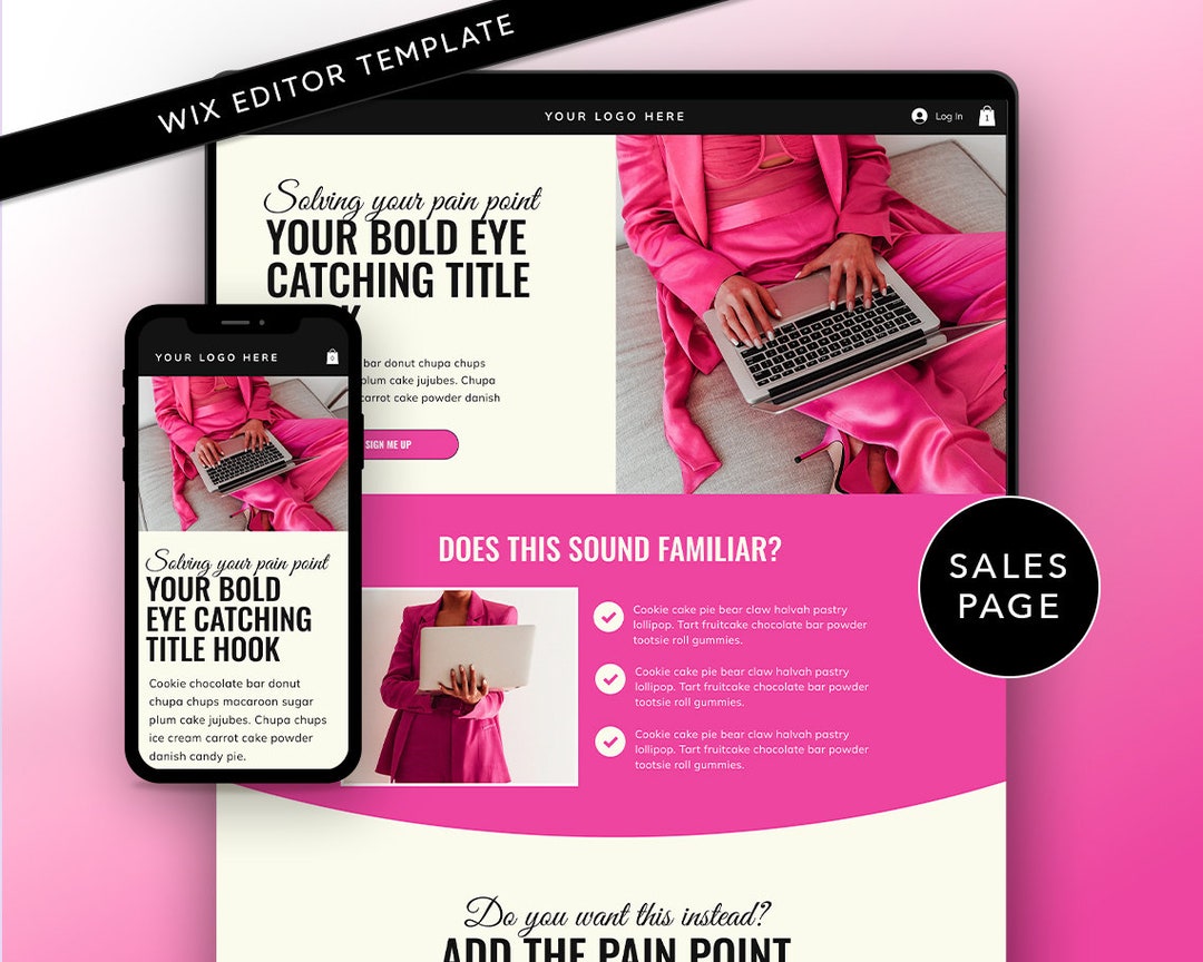 Bright Pink Feminine Faceless Sales Page Website Template for Wix Editor, Coaches, Virtual ...