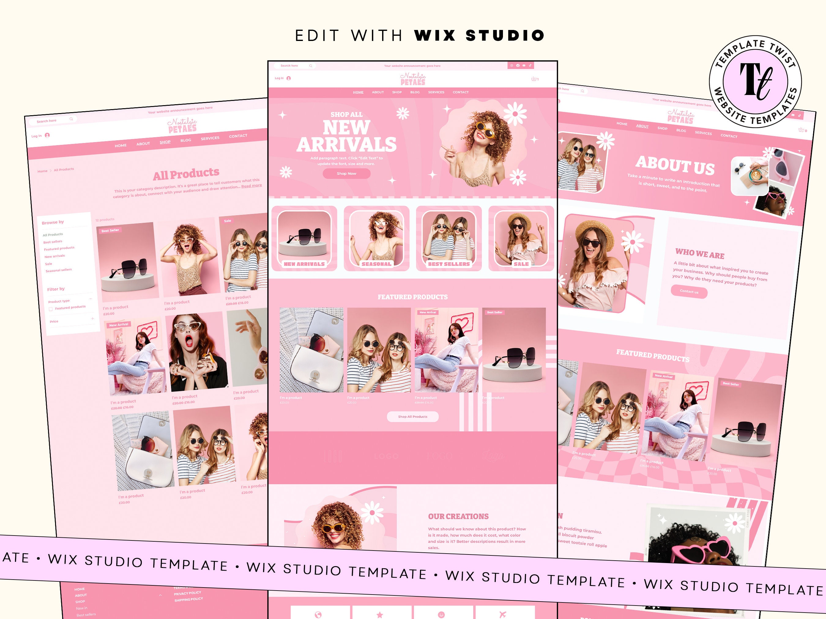 Retro Pink Wix Studio Template: Trendy Ecommerce Website - Etsy