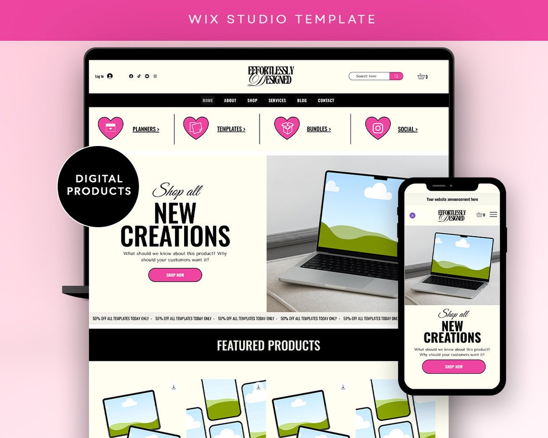 Pink Wix Store Faceless Website Template for Digital Products, Coaches ...