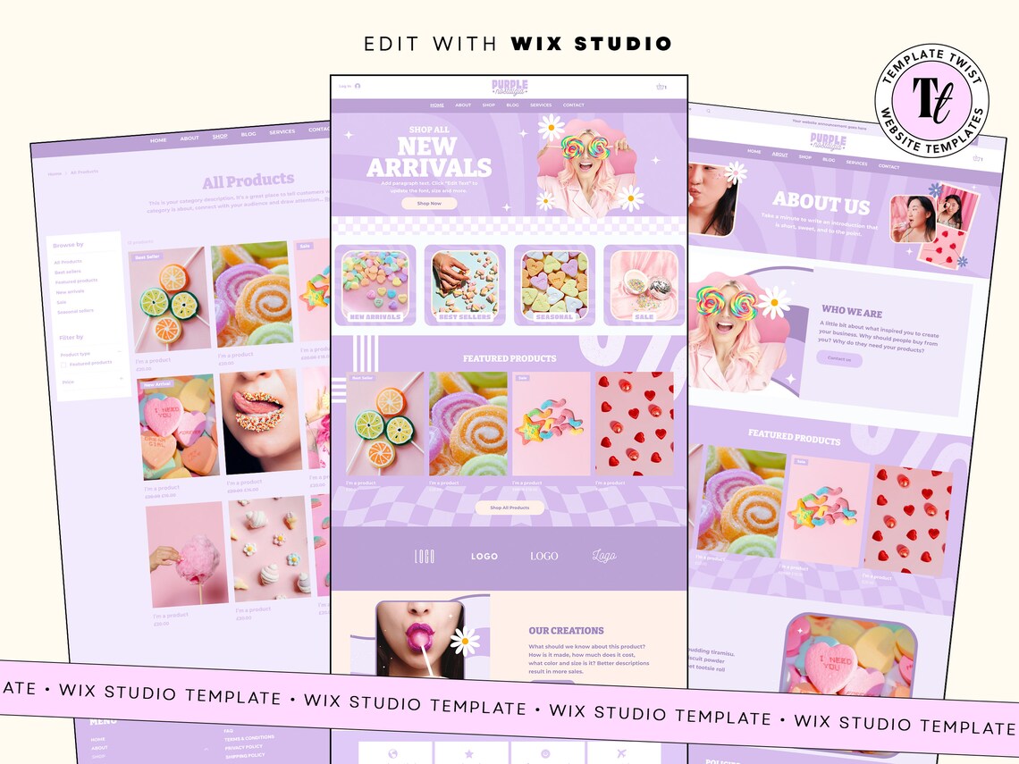 Purple Retro Wix Studio Template: Bright Ecommerce Website - Etsy