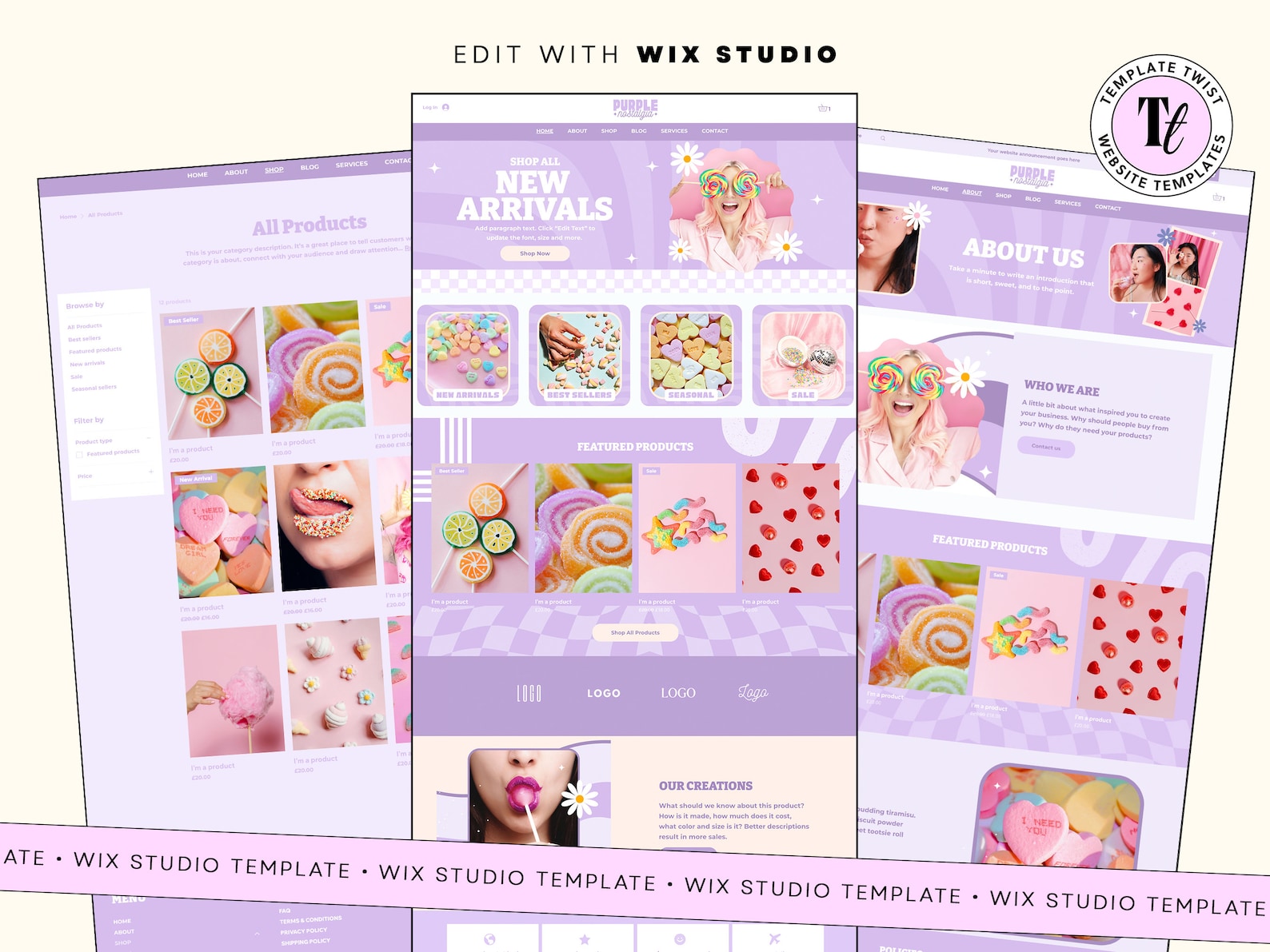 Purple Retro Wix Studio Template: Bright Ecommerce Website - Etsy