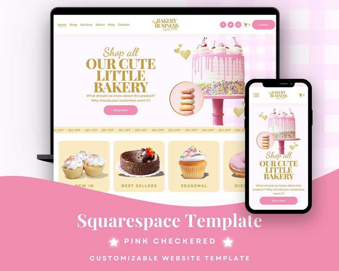 Pastel Bakery Squarespace Template: Food Blog Website - Etsy