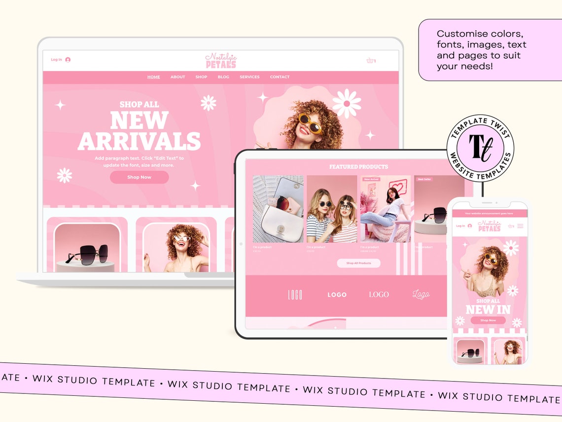 Retro Pink Wix Studio Template: Trendy Ecommerce Website - Etsy