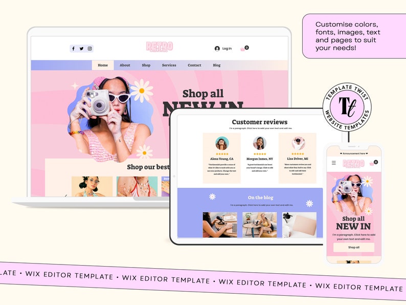 Pink Retro Wix Website Template: Boutique Ecommerce Bundle - Etsy