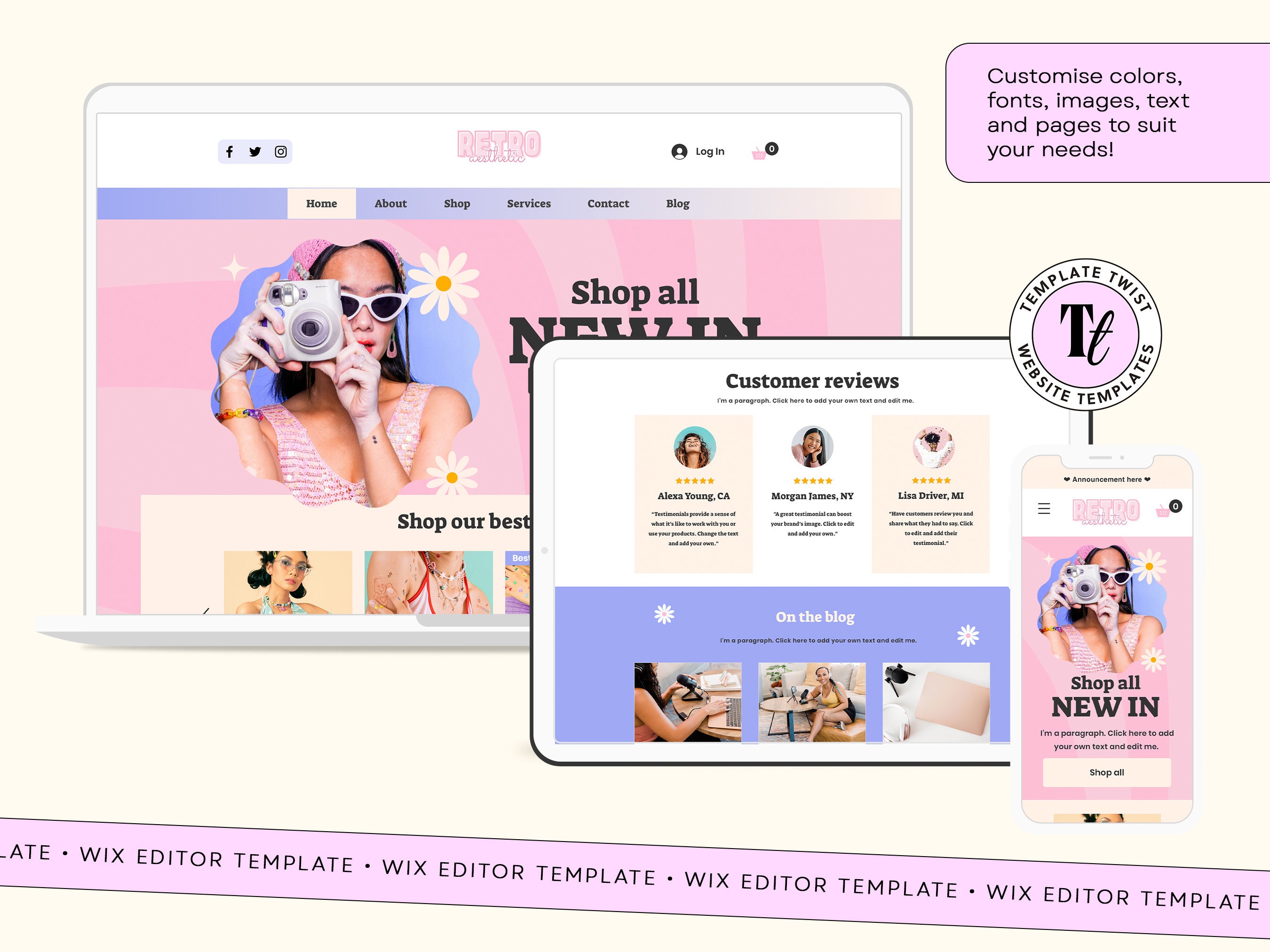 Pink Retro Wix Website Template: Boutique Ecommerce Bundle - Etsy UK