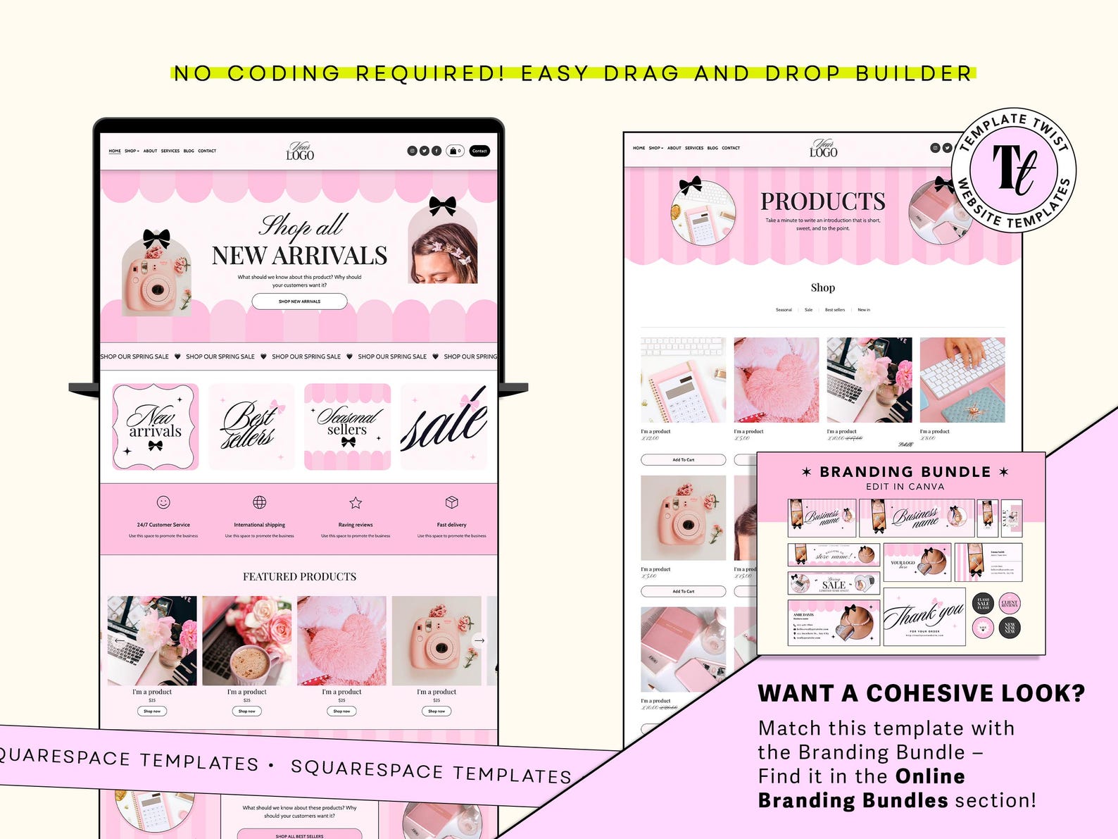 Pink Bakery Squarespace Website Template: Feminine Boutique Design - Etsy