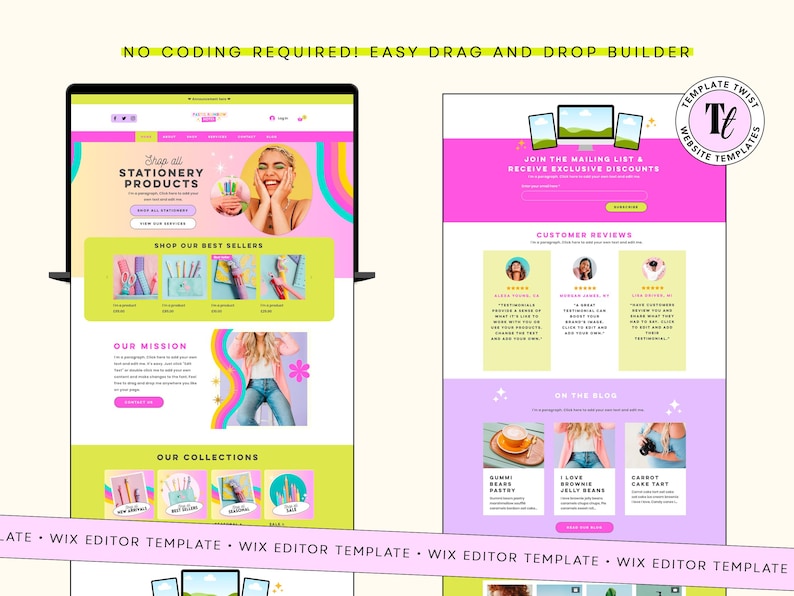 Colorful Wix Website Template: Funky Design, Branding Bundle - Etsy