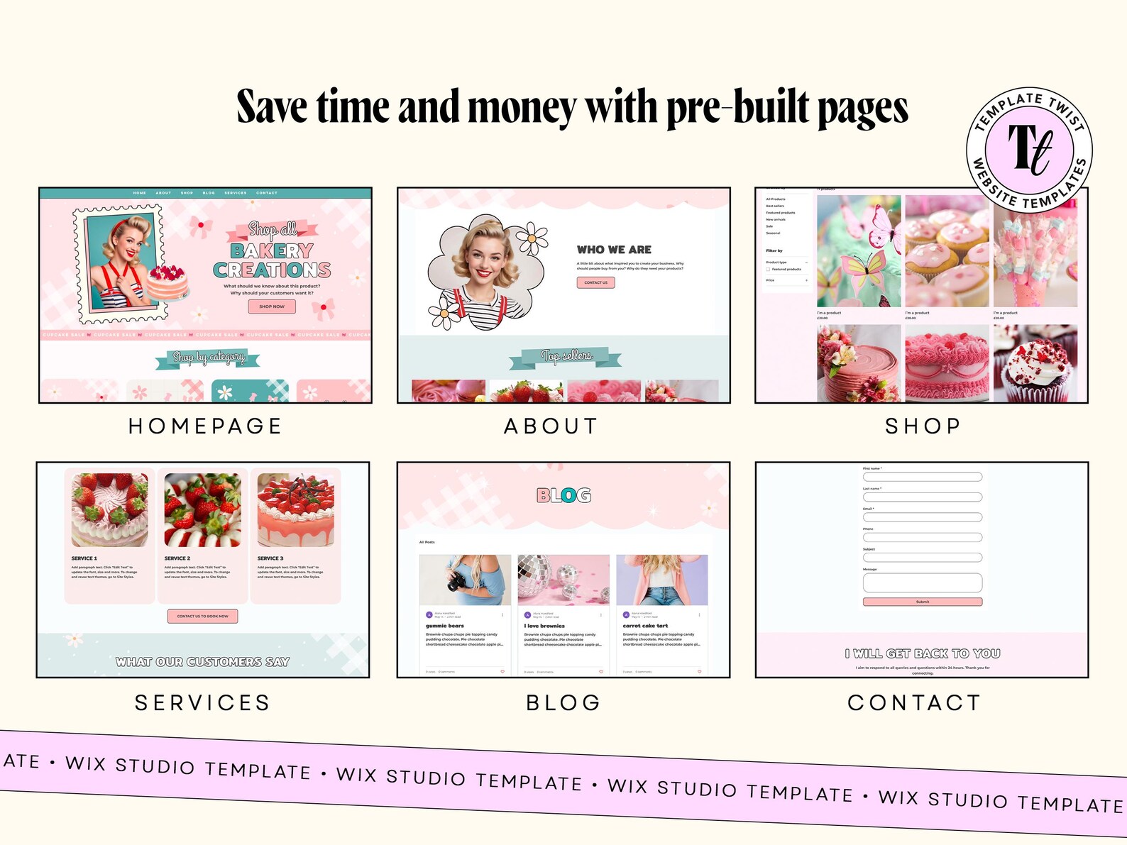 Retro Pink Bakery Wix Studio Template: Cake Shop Website - Etsy