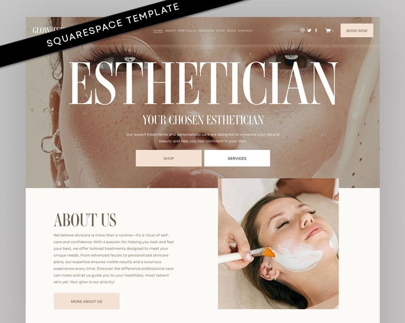 Esthetician Website, Website Template, Squarespace Template, Skincare ...