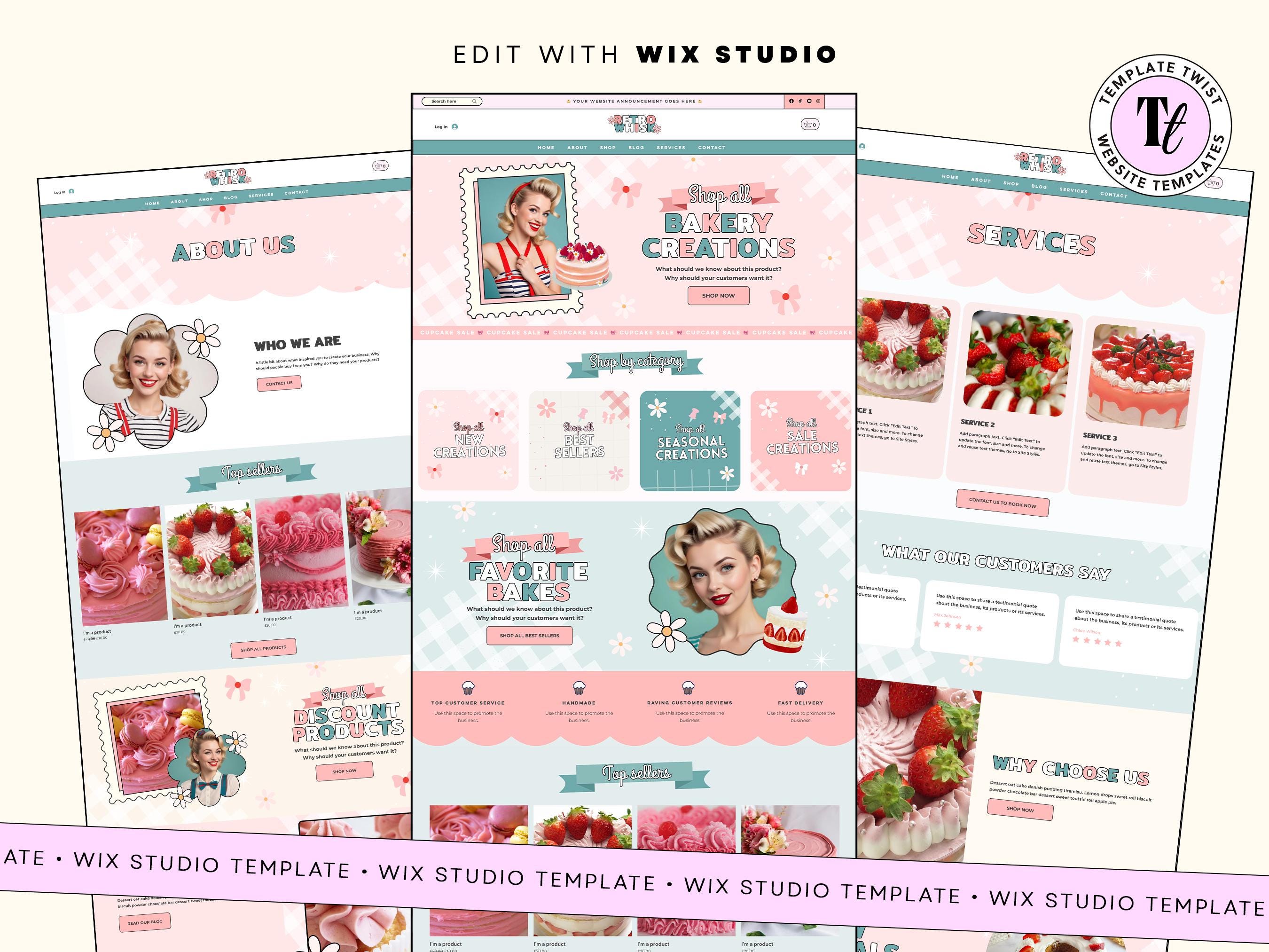 Retro Pink Bakery Wix Studio Template: Cake Shop Website - Etsy