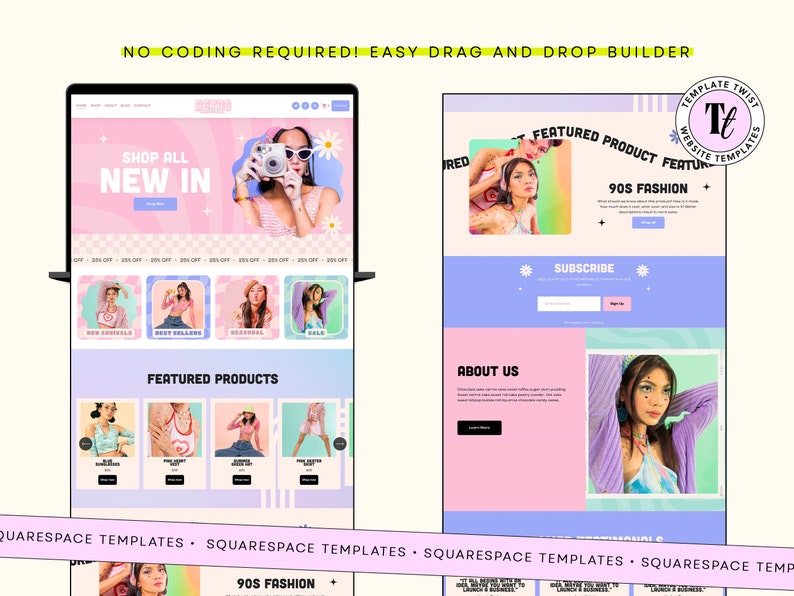 Retro Squarespace 7.1 Website Template: Beauty & Ecommerce - Etsy