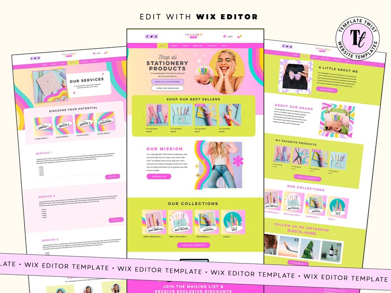 Colorful Wix Website Template: Funky Design, Branding Bundle - Etsy