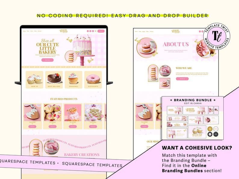 Pastel Bakery Squarespace Template: Food Blog Website - Etsy