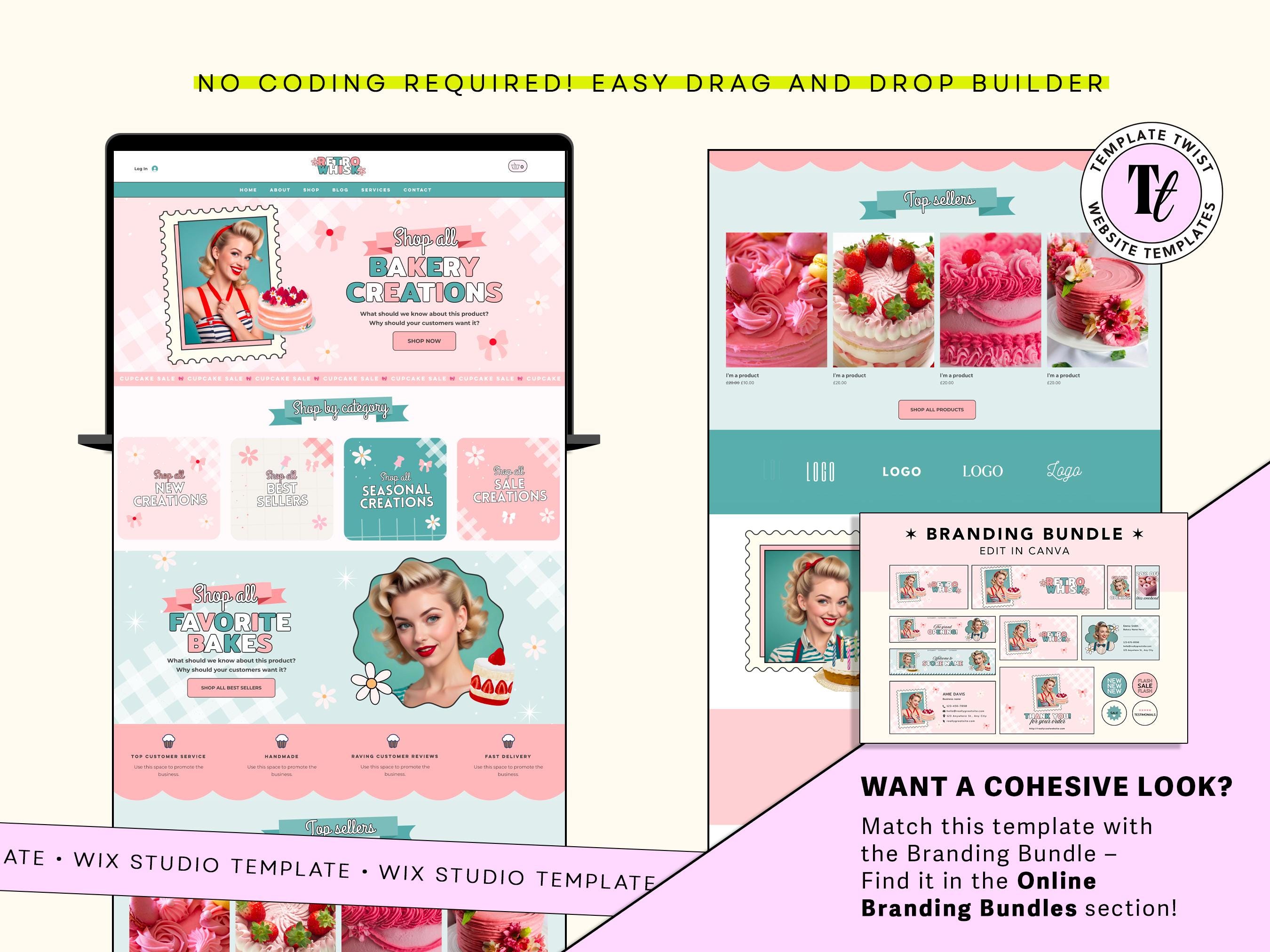Retro Pink Bakery Wix Studio Template: Cake Shop Website - Etsy