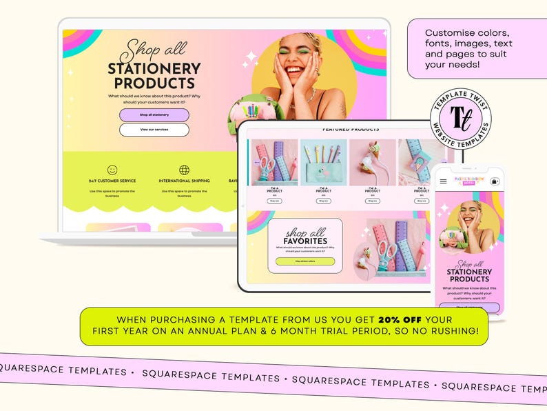 Colorful Website, Squarespace Template, Bold Website Template, Template ...