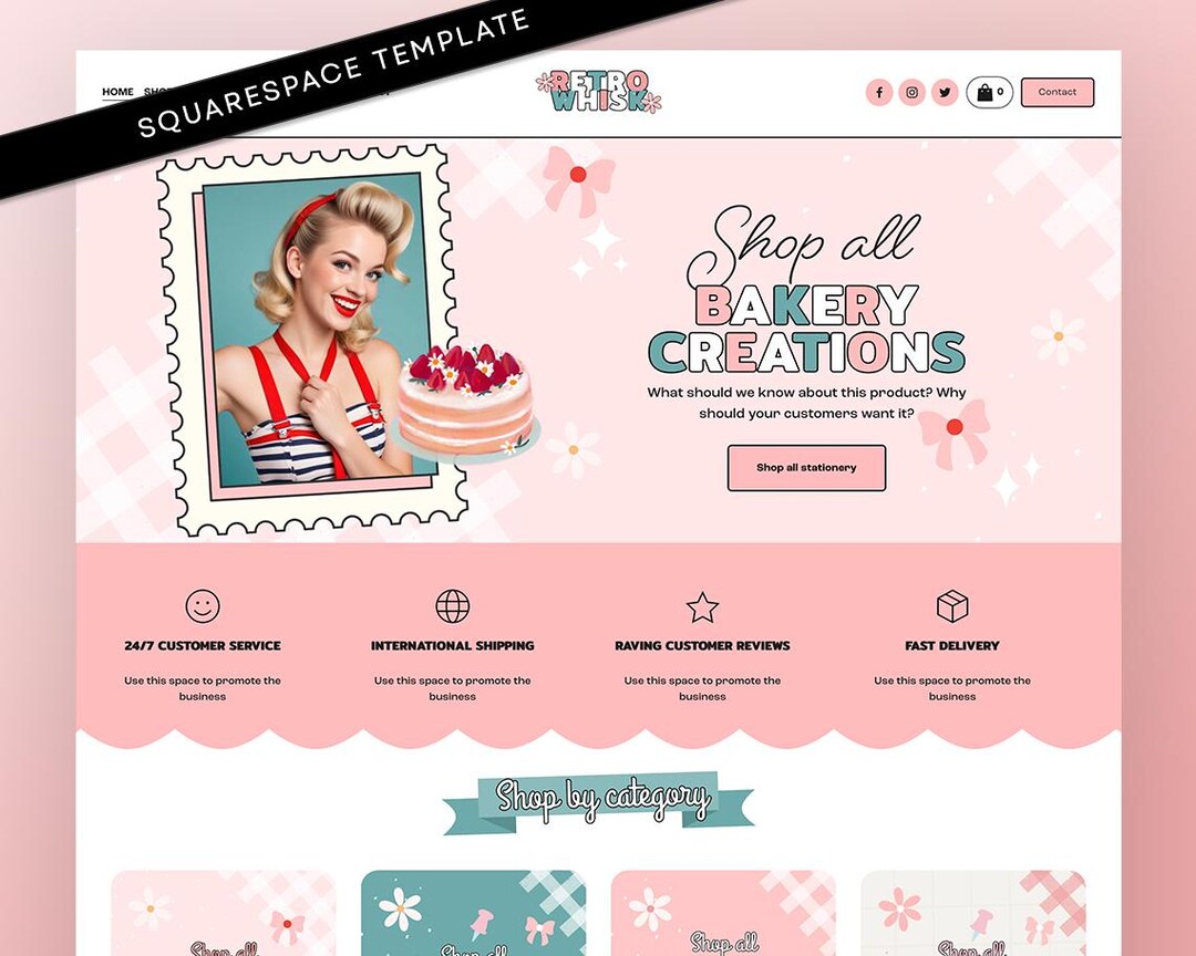Retro Pink Squarespace, Template for Bakeries, Baking Website, Baker ...