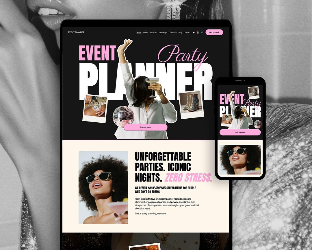 Party Planner Site Template Glam Squarespace Event Website Bold Design ...