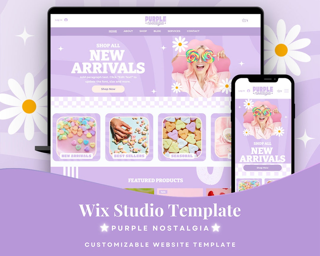 Purple Retro Wix Studio Template: Bright Ecommerce Website - Etsy