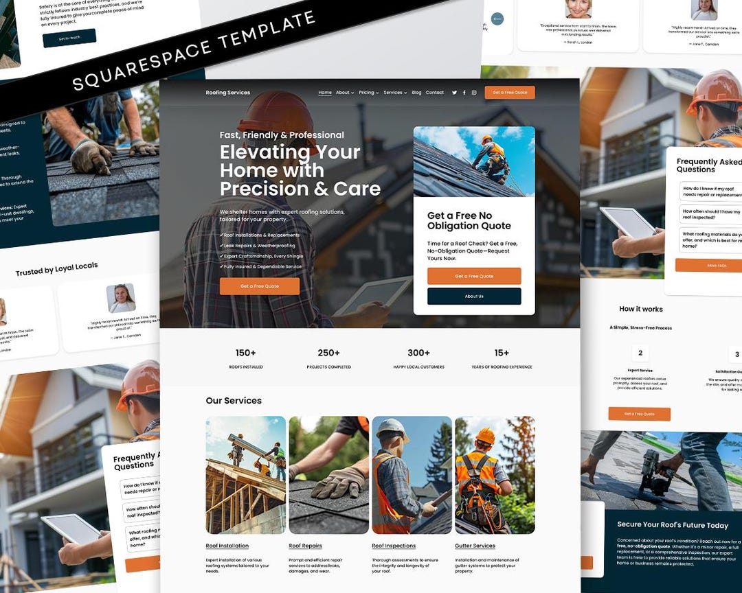 Roofing Template, Squarespace Template, Roofer Website, Roofer Design ...