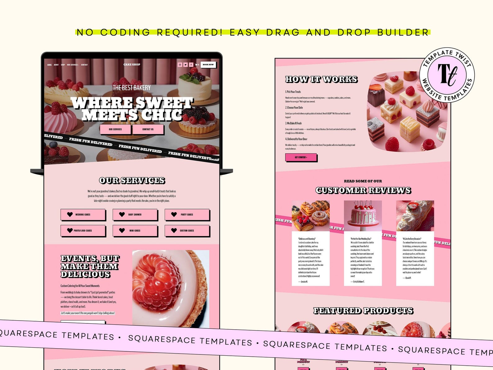 Bakery Squarespace Template: Pink Cake Design - Etsy