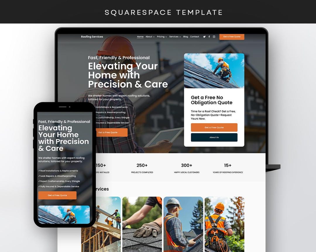 Roofing Template, Squarespace Template, Roofer Website, Roofer Design ...