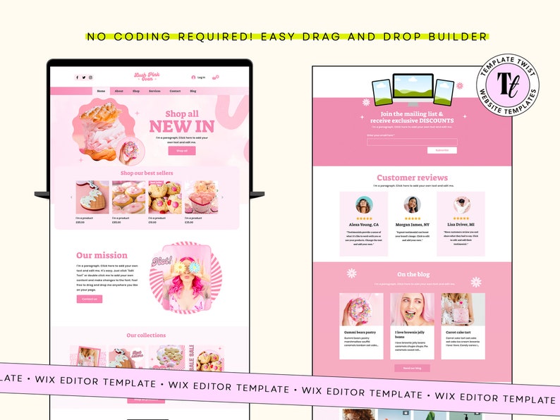Pink Cake Website, Website Templates, Girl Web Design, Wix Template ...