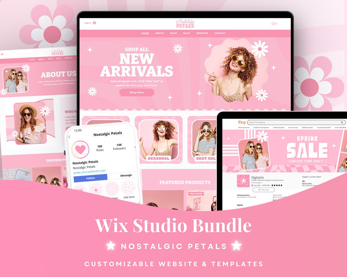 Pink Wix Template, Retro Wix Theme, Colorful Wix Website, Wix Site ...