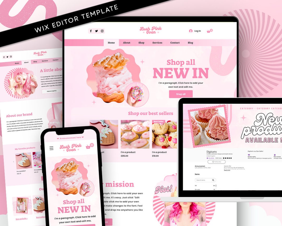 Pink Cake Website, Website Templates, Girl Web Design, Wix Template ...