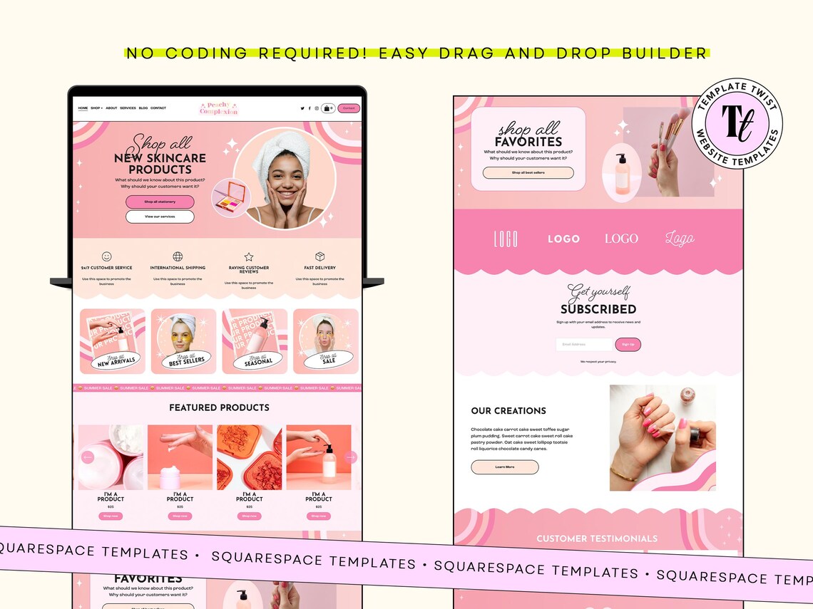 Peach Website, Squarespace, Squarespace Theme, Pink Website, Website ...