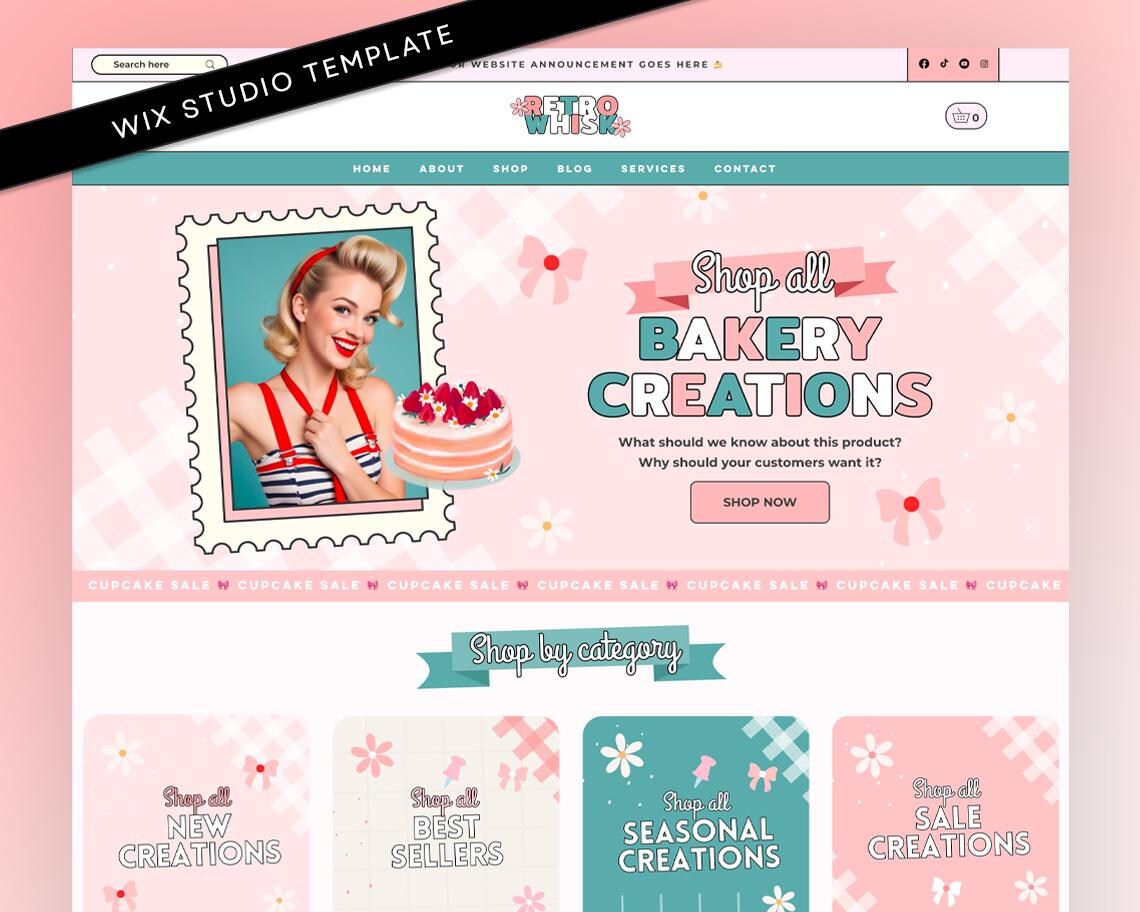 Retro Pink Bakery Wix Studio Template: Cake Shop Website - Etsy