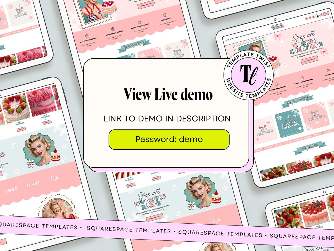 Retro Pink Squarespace, Template for Bakeries, Baking Website, Baker ...
