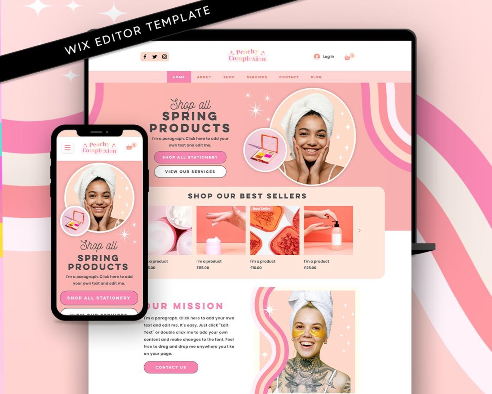 Peach Website, Colorful Website Website Template, Wix Template, Wix ...