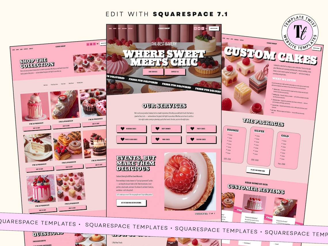Bakery Squarespace Template: Pink Cake Design - Etsy