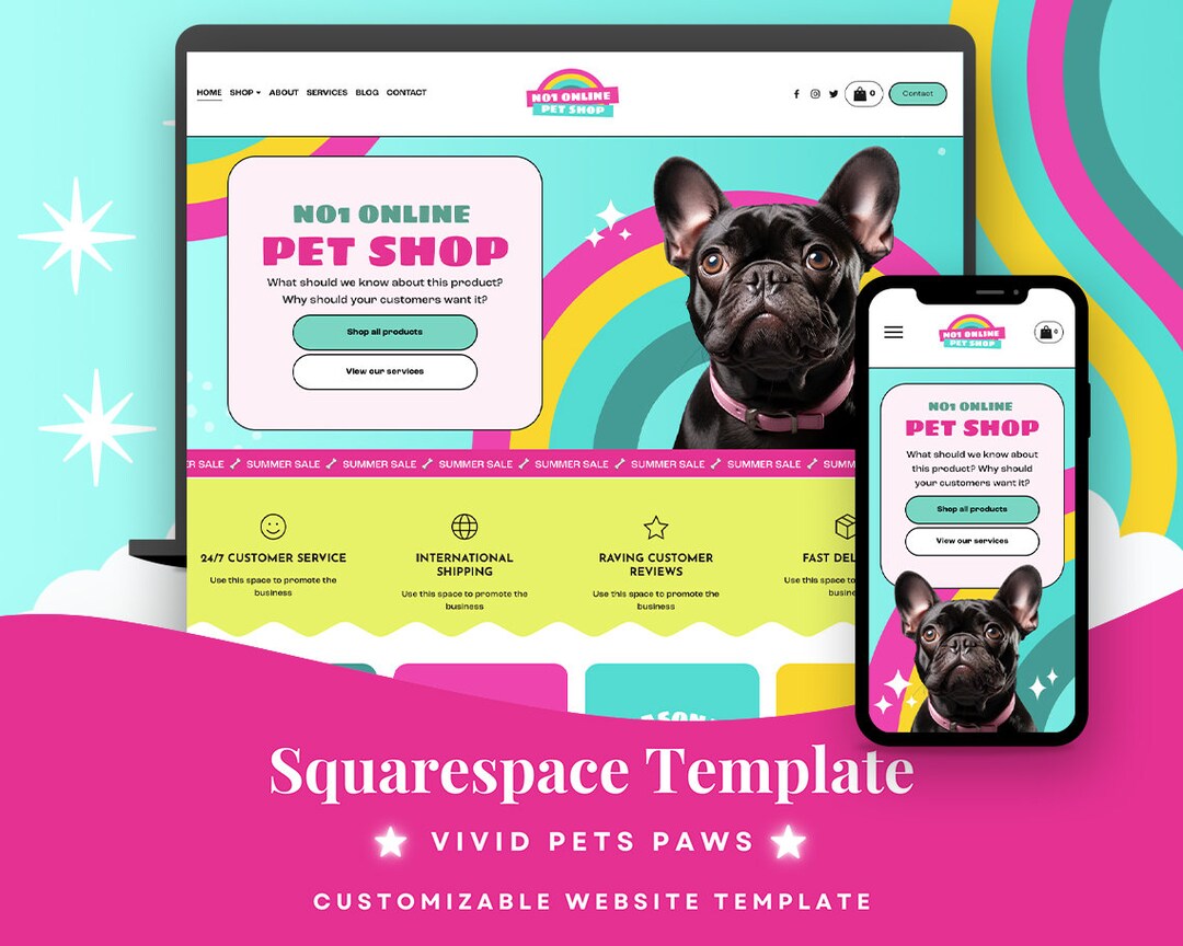 Pet Shop Squarespace Website Template: Colorful Rainbow Design - Etsy