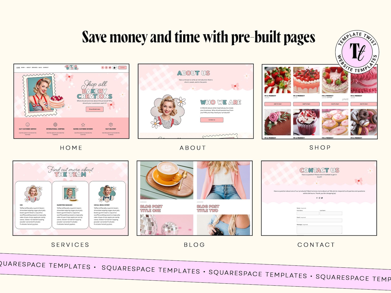 Retro Pink Squarespace, Template for Bakeries, Baking Website, Baker ...