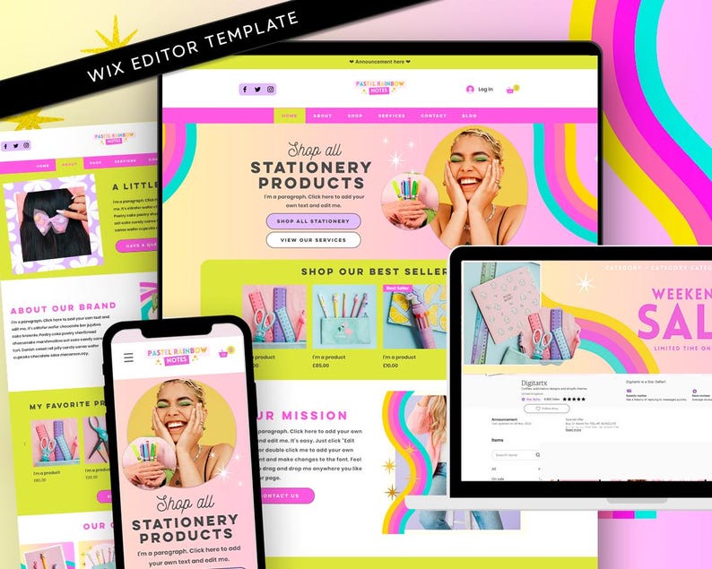 Colorful Wix Website Template: Funky Design, Branding Bundle - Etsy