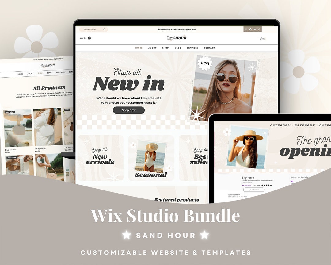 Retro Boho Wix Studio Website Template: Neutral Ecommerce Theme - Etsy