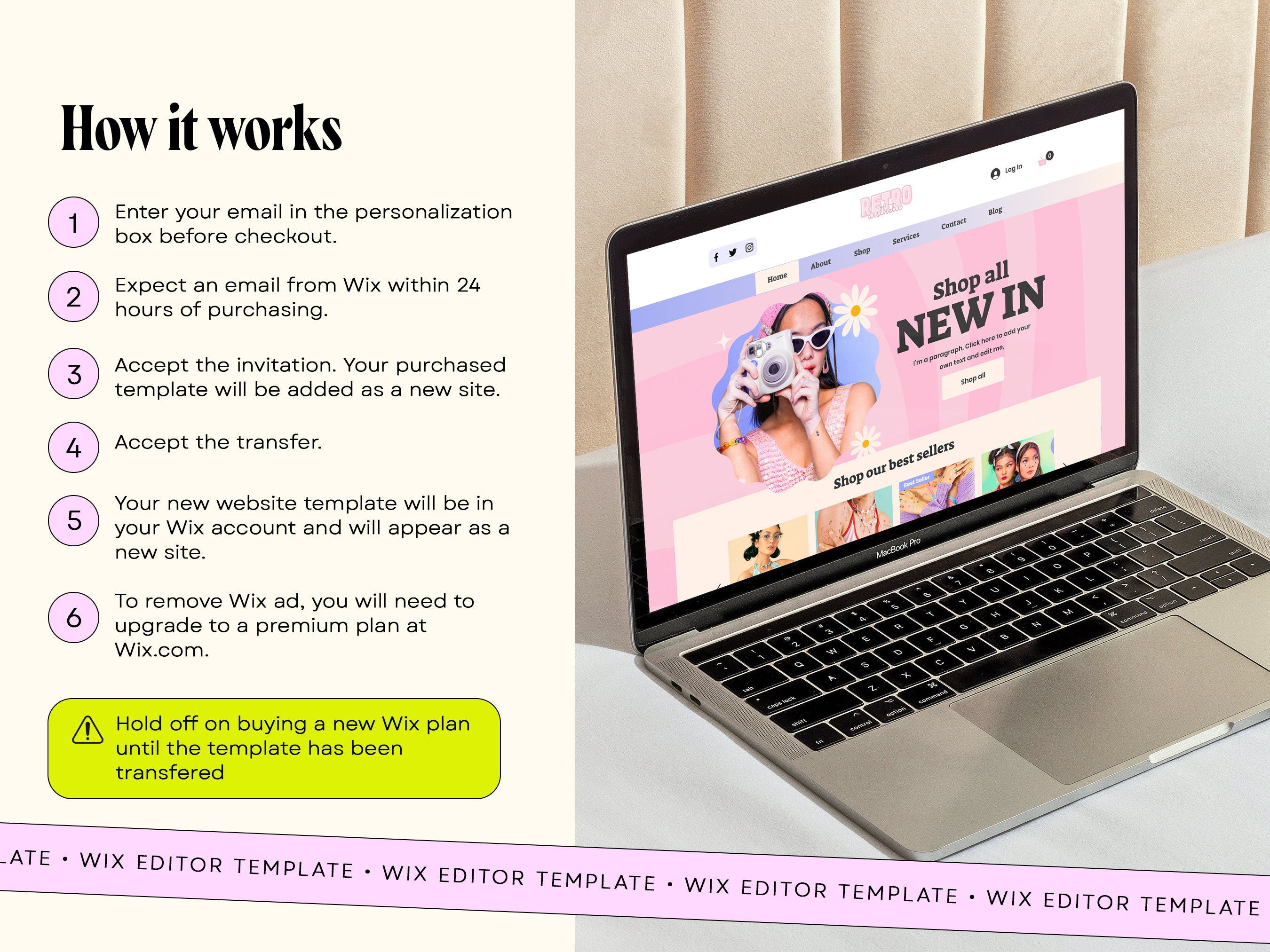 Pink Retro Wix Website Template: Boutique Ecommerce Bundle - Etsy