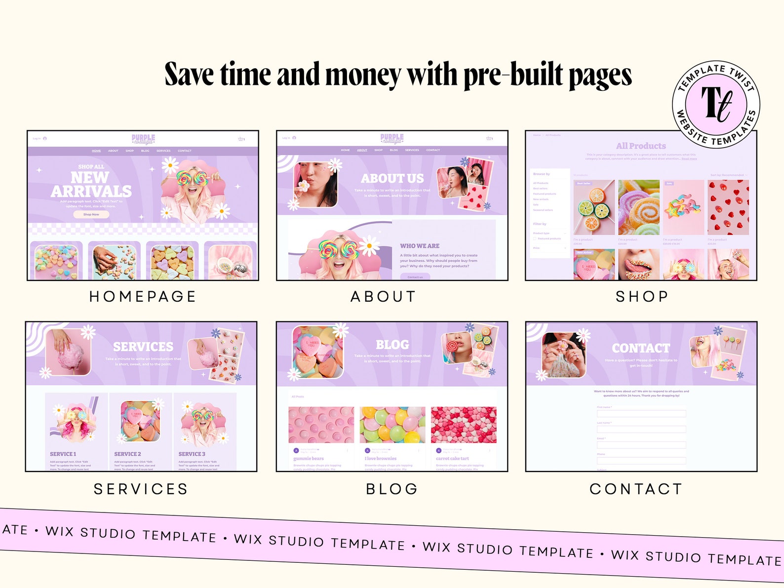 Purple Retro Wix Studio Template: Bright Ecommerce Website - Etsy