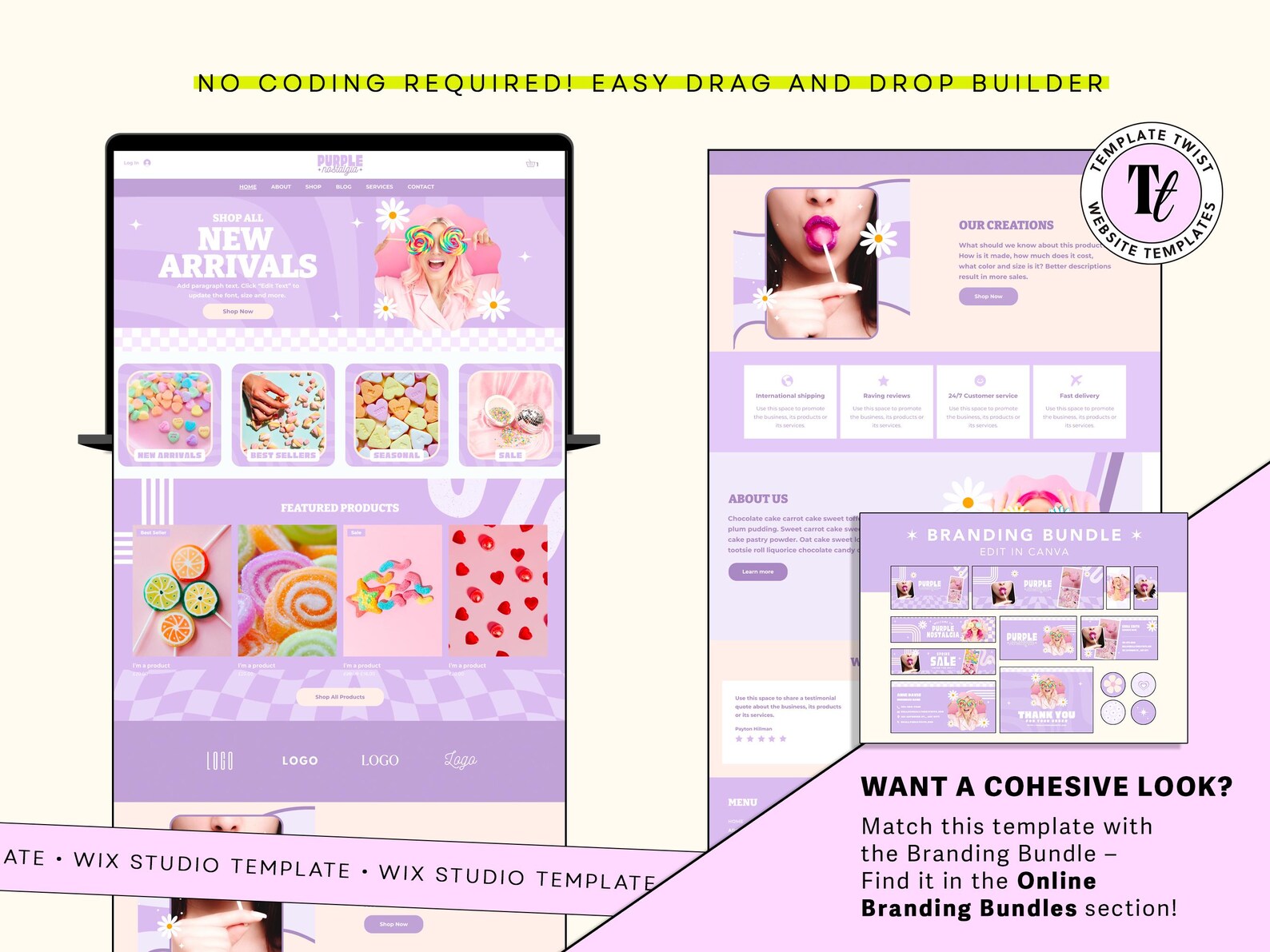 Purple Retro Wix Studio Template: Bright Ecommerce Website - Etsy