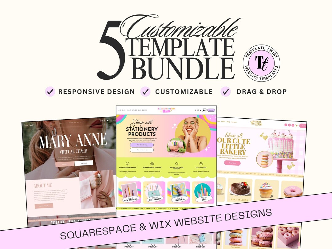 5 Website Template Bundle, Sqarespace Website, Wix Website, Wix Studio ...