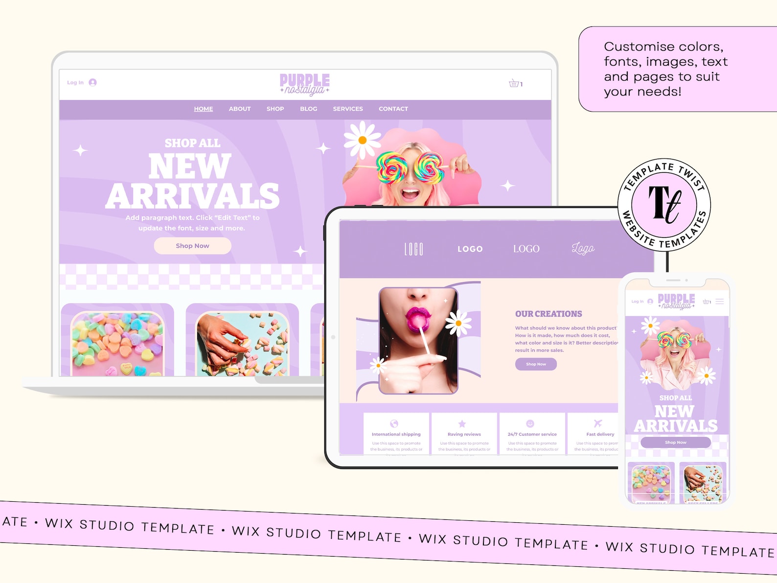 Purple Retro Wix Studio Template: Bright Ecommerce Website - Etsy