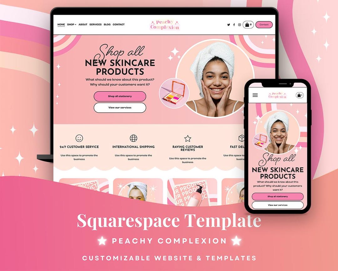 Peach Website, Squarespace, Squarespace Theme, Pink Website, Website Template, Colorful Template ...