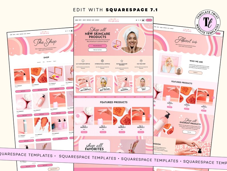 Peach Skincare Squarespace Theme, Colorful Website Template, Boutique ...